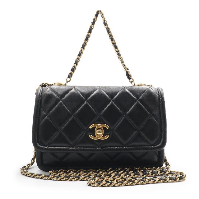 （美品）シャネル CHANEL マトラッセ 2way チェーンウォレット 長財布 ショルダー ハンドバッグ 斜め掛け ラムスキン レザー ブラック 黒 アンティークゴールド金具 AP1666