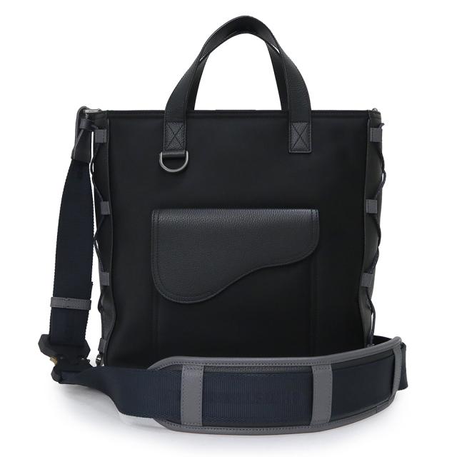 （未使用　展示品）ディオール Dior サドル トートバッグ SACAI コラボ 2WAY ショルダー ハンドバッグ 斜め掛け ナイロン カーフスキン レザー ブラック 黒 アンティークシルバー金具 1ADSH198USH