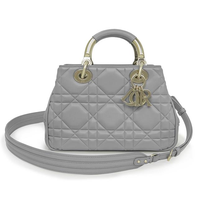 （未使用　展示品）クリスチャンディオール Christian Dior レディ 95.22 スモール 2way ショルダー ハンドバッグ 斜め掛け カナージュ カーフスキン レザー グレー ライトゴールド金具 M0697OVJX