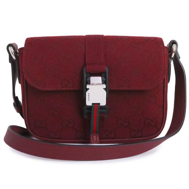 （未使用　展示品）グッチ GUCCI ミニ ショルダー クロスボディバッグ 斜め掛け GGキャンバス レザー ロッソアンコーラ 赤 シルバー金具 802100