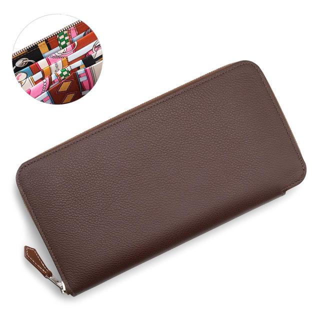 （新品・未使用品）エルメス HERMES アザップ ロング シルクイン Collier de Chien コリエドシアン ラウンドファスナー 長財布 ヴォーエバーカラー レザー シルク モカ パプリカ ローズポップ ブラウン 茶 シルバー金具 W刻印