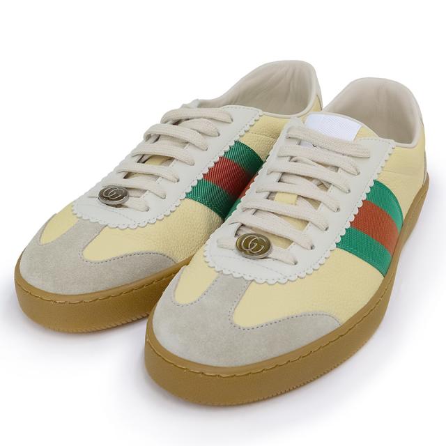 （未使用保管品）グッチ GUCCI ウェブ ストライプ ジャーマントレーナー G74 Bee ビー ハチ #8 27cm シューズ 靴 スニーカー スウェード クリーム 黄 521681