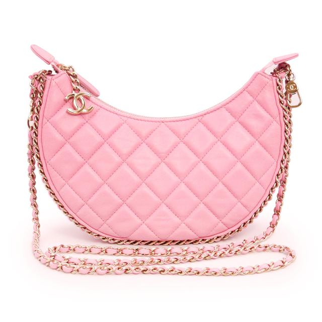 （未使用　展示品）シャネル CHANEL マトラッセ スモール ホーボー クロスボディ チェーン ショルダーバッグ 斜め掛け ラムスキン レザー ピンク シャンパンゴールド金具 AS3917 箱付