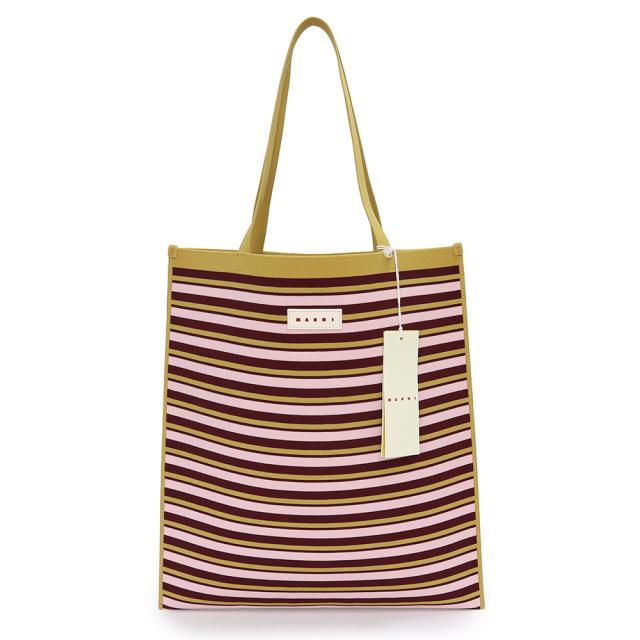 （新品・未使用品）マルニ MARNI ジャカード フラット マルチボーダー トートバッグ ポリエステル マルチカラー イエロー ピンク バーガンディ SHMP0072Q0