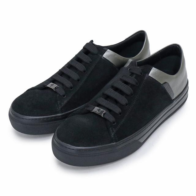 （未使用保管品）トッズ TOD’S Ferrari フェラーリ コラボ バイカラー メタリック シューズ 靴 スニーカー #38 25cm スウェード レザー ブラック シルバー 黒 ガンメタル金具 XRW0XK0P750EL74206 箱付