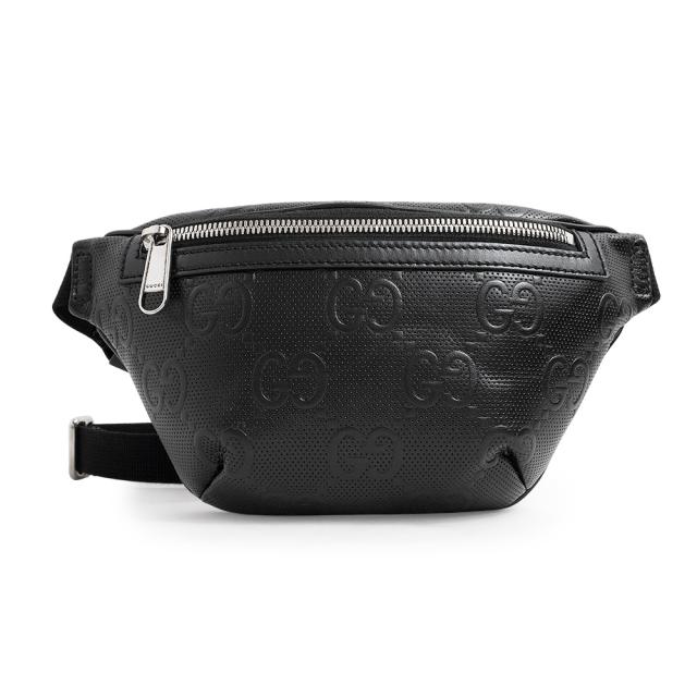 （未使用　展示品）グッチ GUCCI スモール ベルト ボディ ウエストバッグ 斜め掛け 2Way GGエンボスレザー ブラック 黒 シルバー金具 658582