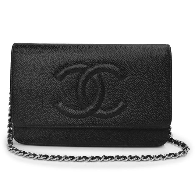 （未使用　展示品）シャネル CHANEL ココマーク ショルダーバッグ チェーンウォレット 斜め掛け 長財布 キャビアスキン レザー ブラック 黒 シルバー金具 A48654 箱付