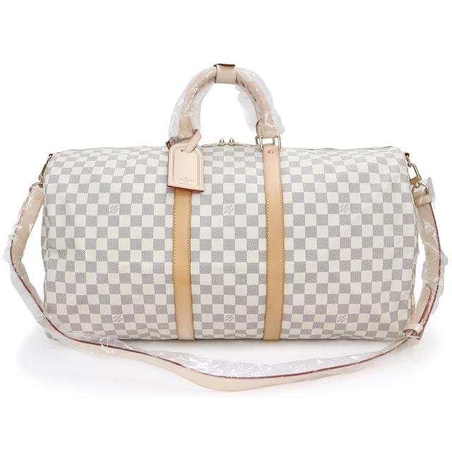 （未使用　展示品）ルイ ヴィトン LOUIS VUITTON キーポル バンドリエール 55 2way ショルダー ボストンバッグ 斜め掛け ダミエアズール ヌメ革 レザー ホワイト 白 ゴールド金具 N41429