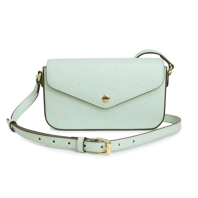 （未使用　展示品）グッチ GUCCI スーパーミニ ショルダーバッグ 斜め掛け GGレザー グリーン 緑 ゴールド金具 772794 箱付