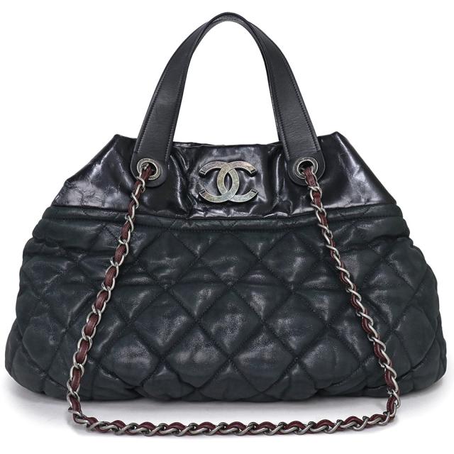 （中古）シャネル CHANEL ココマーク マトラッセ インザミックス チェーン 2way トート ショルダー ハンドバッグ スパークルレザー ブラック 黒 アンティークシルバー金具 A49683