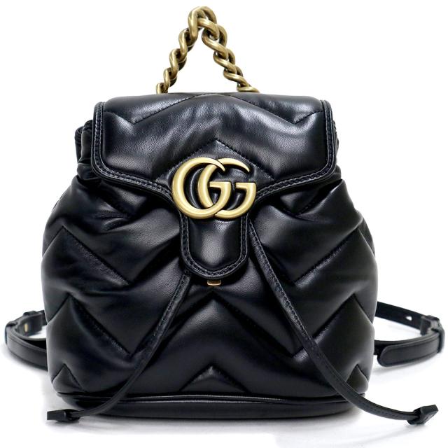 （新品・未使用品）グッチ GUCCI GGマーモント キルティング ミニ リュック デイパック バックパック シェブロンレザー ブラック 黒 アンティークゴールド金具 777253 箱付