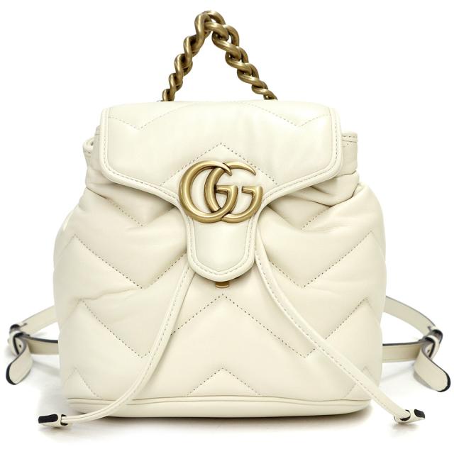 （新品・未使用品）グッチ GUCCI GGマーモント キルティング ミニ リュック・デイパック バックパック シェブロンレザー ホワイト 白 アンティークゴールド金具 777253 箱付