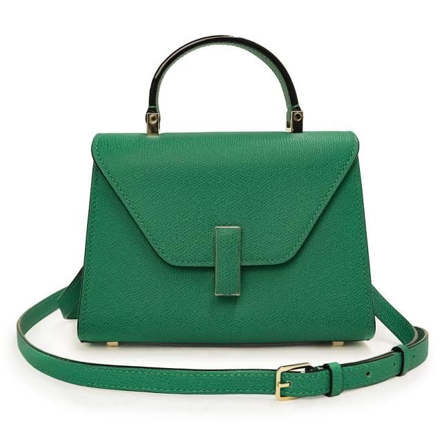 （未使用　展示品）ヴァレクストラ Valextra マイクロ イジィデ 2way ショルダー ハンドバッグ 斜め掛け ソフトカーフ レザー グリーン 緑 ライトゴールド金具 V5E23