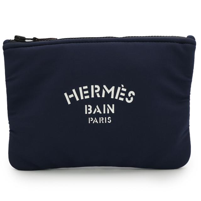 （中古）エルメス HERMES ネオバン PM トゥルース フラット ポーチ ポリアミド エラスタン Marine マリン マリーヌ ネイビー 紺 ブラック金具