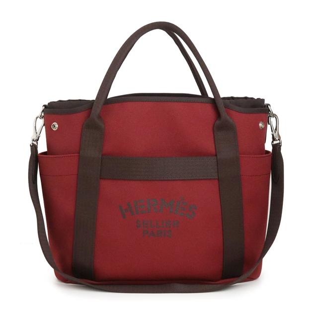 （未使用　展示品）エルメス HERMES サックドパンサージュ グルーム 2WAY 斜め掛け ショルダー トートバッグ キャンバス レザー ルージュアッシュ ショコラ 赤 茶 シルバー金具