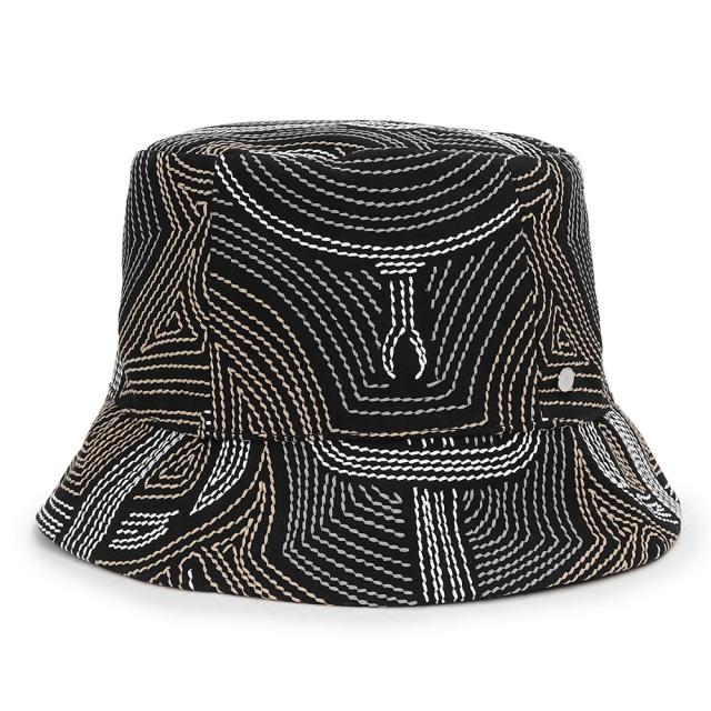 （未使用保管品）エルメス HERMES カルヴィ エプロン セリエ 刺繍 #56 帽子 バケットハット コットン100％ ブラック 黒 シルバー金具