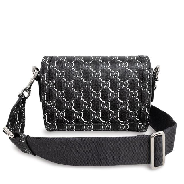 （未使用　展示品）グッチ GUCCI GGシャドウ スーパーミニ ショルダーバッグ 斜め掛け PVCコーティングキャンバス レザー ダークグレー シルバー金具 802029