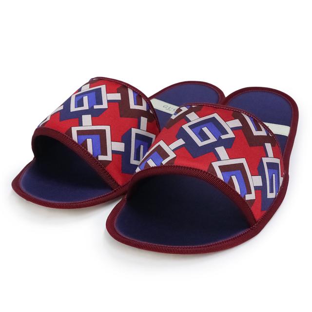 （新品・未使用品）グッチ GUCCI ジオメトリックG プリント トラベルセット スリッパ シューズ 靴 #Lサイズ インフレータブルピロー アイマスク シルク アセテート ビスコース レッド ブルー ホワイト マルチカラー 赤 青 白 662431 箱付