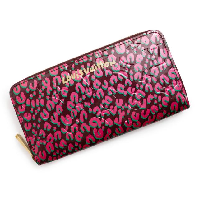 （未使用　展示品）ルイ ヴィトン LOUIS VUITTON ジッピー ウォレット レオパード 長財布 モノグラム ヴェルニ レザー ルージュフォーヴィスト ワインレッド 赤紫 ゴールド金具 M91477 箱付