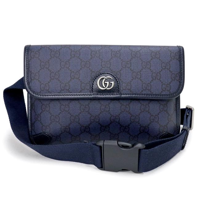 （新品・未使用品）グッチ GUCCI オフィディア スモール ベルトバッグ ウェスト ボディバッグ 斜め掛け GGスプリームキャンバス レザー ネイビー 紺 シルバー金具 752597