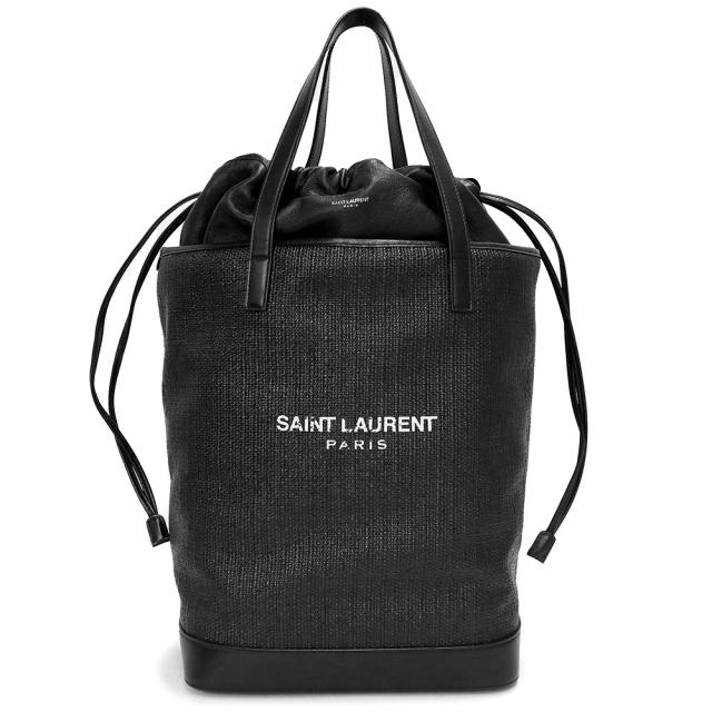 （美品）サンローランパリ SAINT LAURENT PARIS TEDDY テディ トート ハンドバッグ RAFIA ラフィア カーフスキン レザー ブラック 黒 シルバー金具 551595