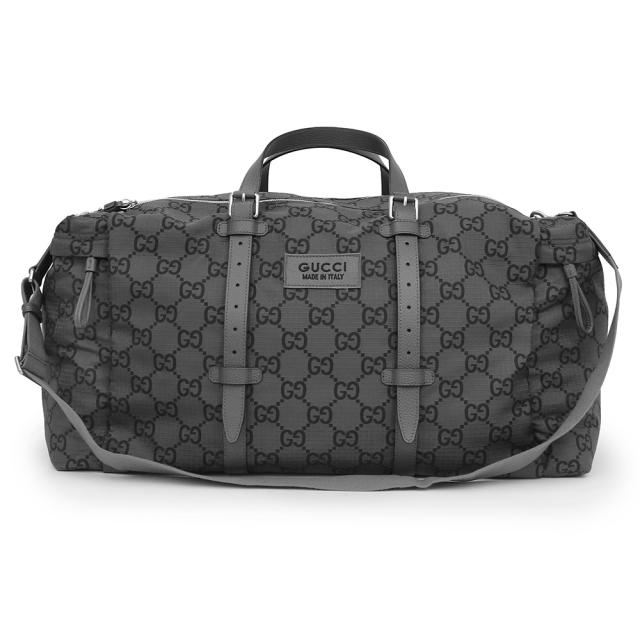 （未使用　展示品）グッチ GUCCI マキシ GG 2way ショルダー ダッフル ボストンバッグ 斜め掛け 旅行鞄 GGリサイクルポリエステル レザー グレー シルバー金具 767935