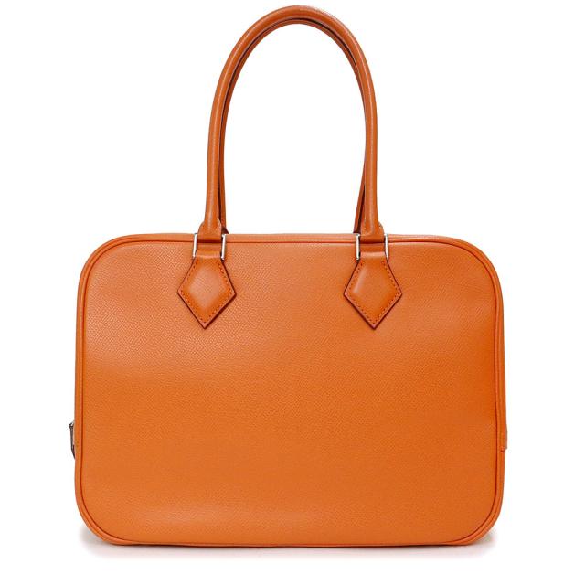 （中古）エルメス HERMES プリュム 28 ハンドバッグ ヴォーエプソン レザー Orange オレンジ シルバー金具 □H刻印