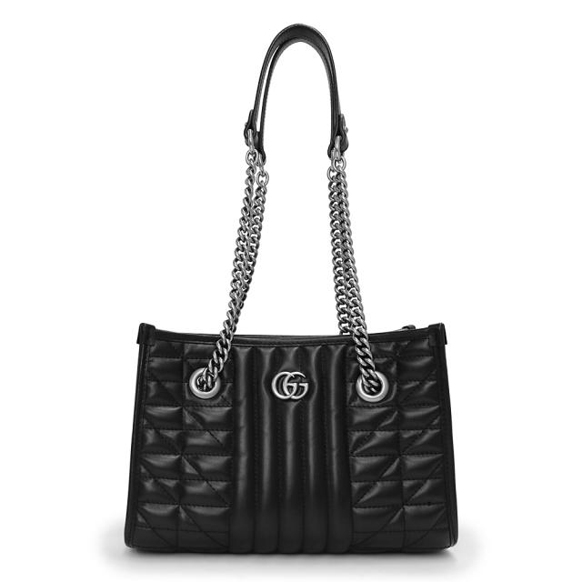 （未使用　展示品）グッチ GUCCI GGマーモント スモール チェーン トート ショルダーバッグ キルティングレザー ブラック 黒 アンティークシルバー金具 681483