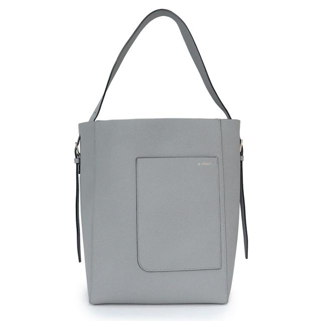 （未使用　展示品）ヴァレクストラ Valextra ポーチ付き バケットバッグ ミディアム ショルダー トートバッグ ソフトカーフ レザー セメントグレー ゴールド金具 WBSF0095028LOCBI