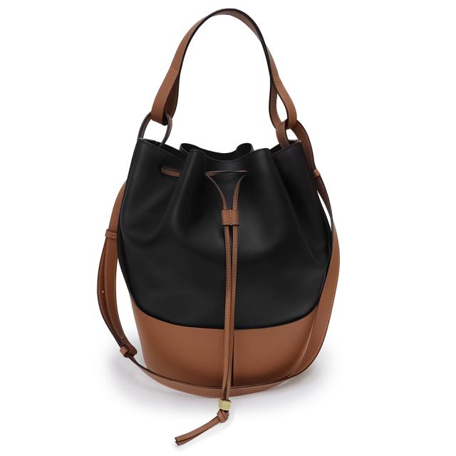 （未使用　展示品）ロエベ LOEWE バルーン ラージ 2way ショルダー ハンドバッグ 斜め掛け ナパカーフ レザー ブラック タン ブラウン 黒 茶 ゴールド金具 326.76AC29