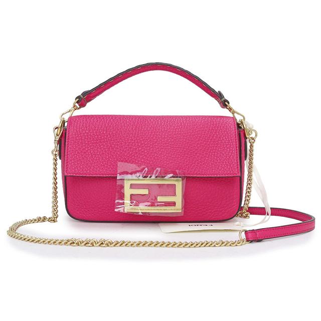 （新品・未使用品）フェンディ FENDI ミニ マンマバケット チェーン 2WAY ショルダー ハンドバッグ 斜め掛け レザー ピンク ゴールド金具 8BS017