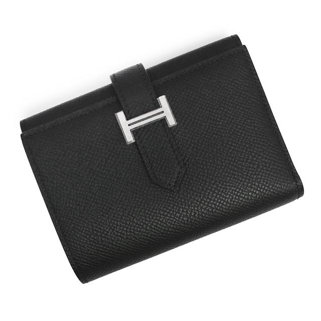 （新品・未使用品）エルメス HERMES ベアン コンビネ コンパクト 三つ折り財布 ヴォーエプソン レザー ノワール ブラック 黒 シルバー金具 K刻印 箱付