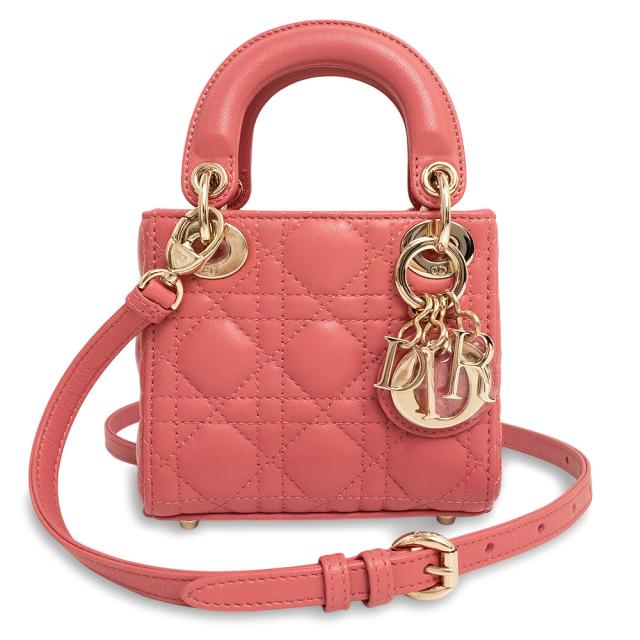 （未使用　展示品）クリスチャンディオール Christian Dior レディディオール LADY DIOR マイクロ カナージュ 2WAY ショルダー ハンドバッグ 斜め掛け ラムスキン レザー ピンクベージュ ゴールド金具 S0856ONGE