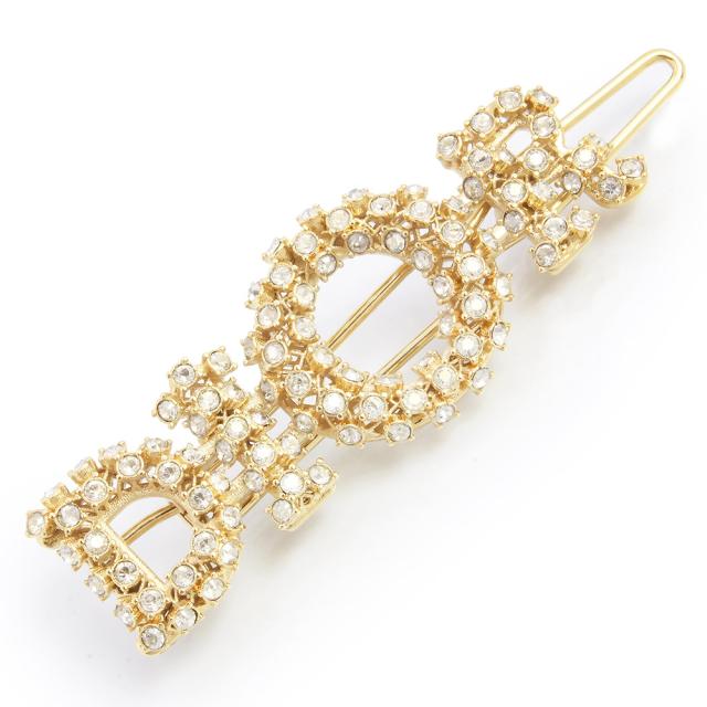（新品・未使用品）クリスチャンディオール Christian Dior ミス ディオール MISS DIOR ロゴ ラインストーン バレッタ ヘアピン ヘアアクセサリー ライトゴールド V1081WOMCY