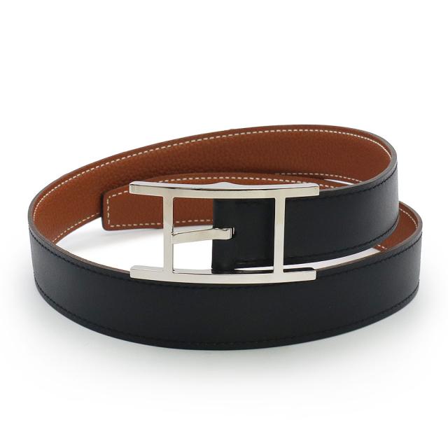 （美品）エルメス HERMES カンタン 26 リバーシブル ベルト 70CM ボックスカーフ トゴ レザー ノワール ゴールド ブラック ブラウン シルバー金具 □G刻印 箱付
