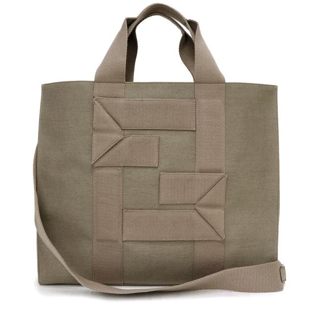 （未使用　展示品）フェンディ FENDI ショッピングバッグ 2way ショルダー トートバッグ 斜め掛け キャンバス トリュフ グレージュ シルバー金具 7VA558
