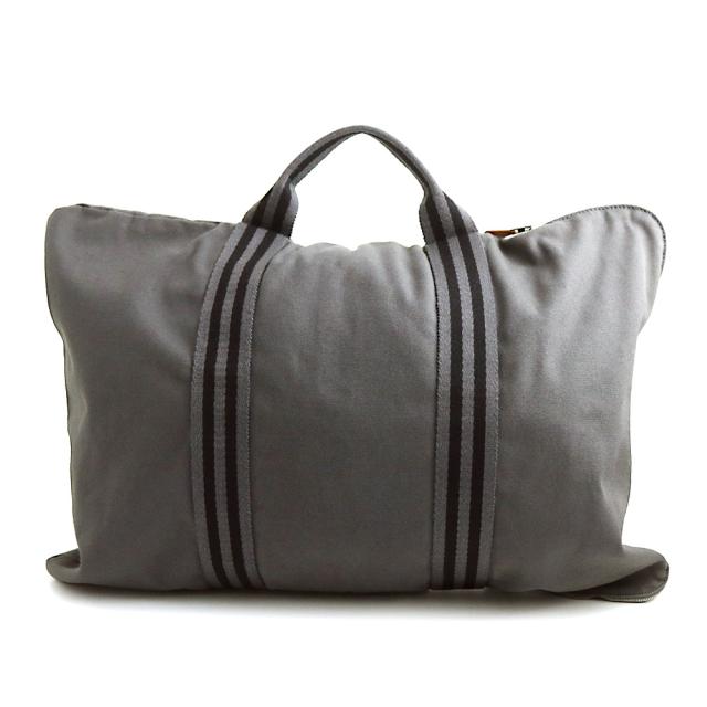 （中古）エルメス HERMES フールトゥ ポルトドキュマン ブリーフケース ドキュメントケース ビジネス ハンドバッグ キャンバス グレー シルバー金具