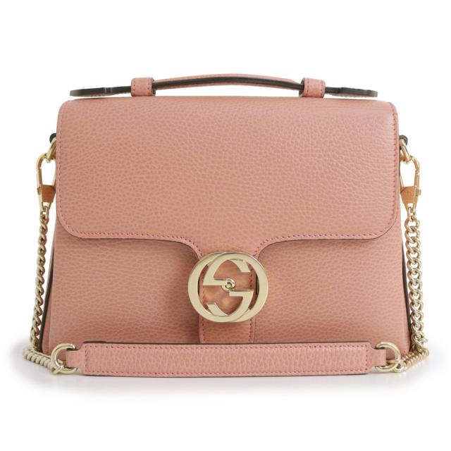 （中古）グッチ GUCCI インターロッキングG 2way チェーン ショルダー ハンドバッグ 斜め掛け カーフスキン レザー ピンク ゴールド金具 510302