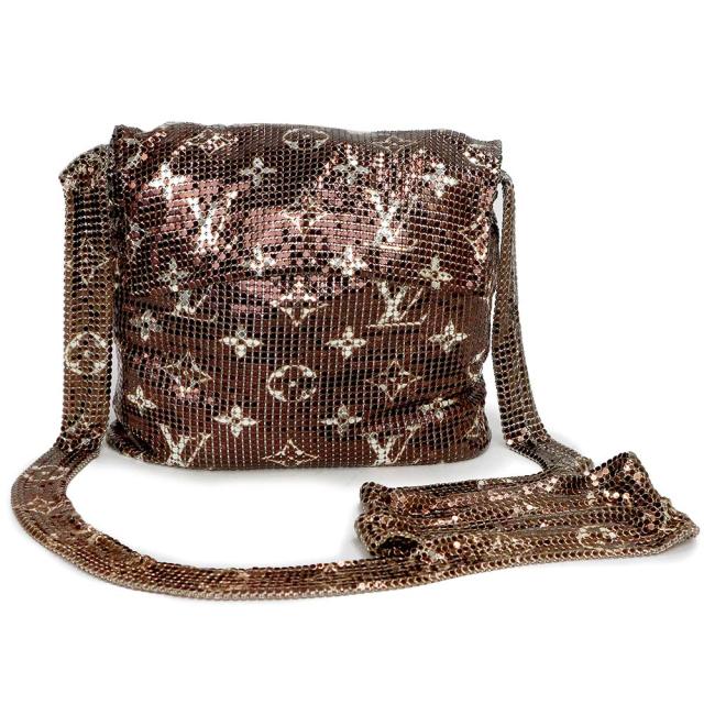 （美品）ルイ ヴィトン LOUIS VUITTON フランシス モノグラム メッシュ ショルダーバッグ 斜め掛け スパンコール ブロンズ M92288