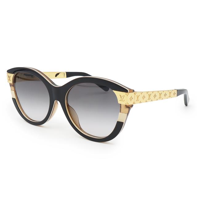 （美品）ルイ ヴィトン LOUIS VUITTON LV プティ スプソン キャットアイ サングラス 眼鏡 メガネ アイウェア アセテート メタル ノワール ブラック ゴールド Z1857E 箱付