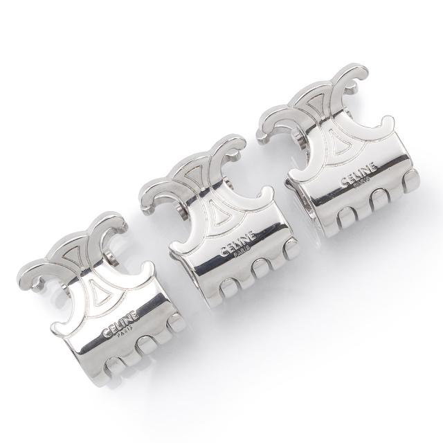 （美品）セリーヌ CELINE トリオンフ ミニ ヘアクロー クリップ 髪留め ヘアアクセサリー 3つセット スチール ブラス シルバー 46Y846SLB