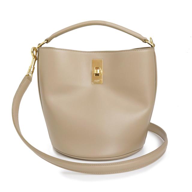 （未使用　展示品）セリーヌ CELINE ティーン バケット 16 2way ショルダー ハンドバッグ 斜め掛け カーフスキン レザー サファリ ベージュ ゴールド金具 197573CR4