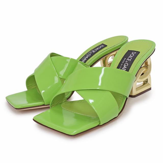 （未使用保管品）ドルチェアンドガッバーナ DOLCE&GABBANA DG ロゴ ヒール 75mm エナメル パテント ミュール サンダル 靴 #35 22cm カーフスキン レザー ヴェルデ ピスタチオ ライトグリーン ゴールド金具 CR1377 箱付
