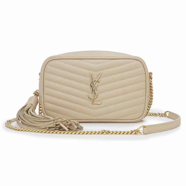 （未使用　展示品）サンローラン SAINT LAURENT LOU ルー ミニバッグ キルティング タッセル チェーン ショルダーバッグ 斜め掛け カーフスキン レザー ベージュ ゴールド金具 612579