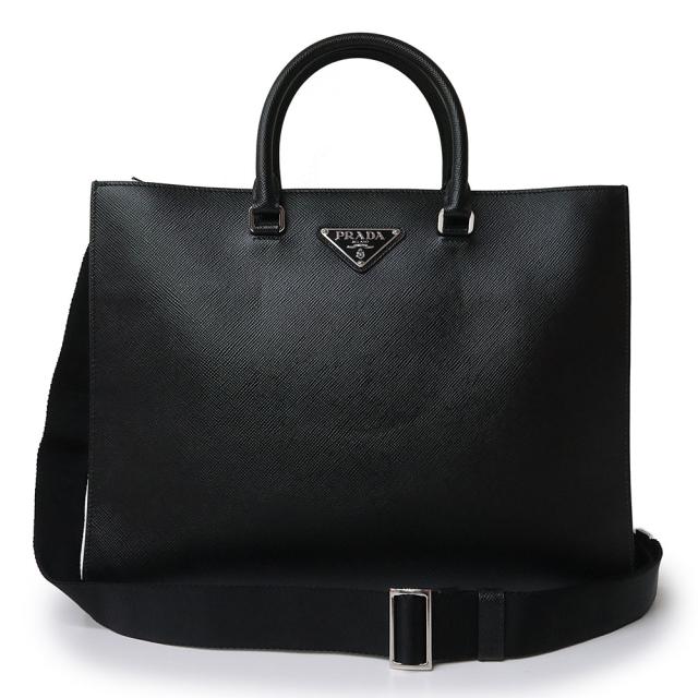 （未使用　展示品）プラダ PRADA トライアングルロゴ サフィアーノ ショルダー ハンドバッグ ブリーフケース ビジネス 2way 斜め掛け SAFFIANO レザー NERO ブラック 黒 シルバー金具 2VG101