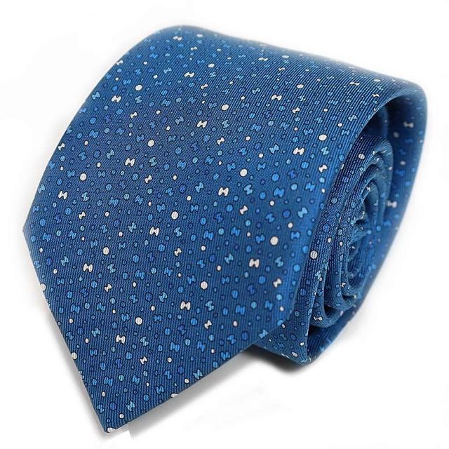 （新品・未使用品）エルメス HERMES BUBBLE H バブルH ネクタイ 7CM シルク100％ BLANC ブラン Bleu ブルー Bleu Canar ブルーカナール 箱付