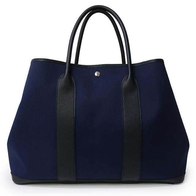 （未使用　展示品）エルメス HERMES ガーデンパーティ 49 GM ヴォヤージュ ハンドバッグ トワルミリタリー ネゴンダ レザー Bleu Nuit ブルーニュイ Noir ノワール  シルバー金具 Z刻印