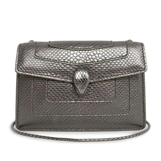 （未使用　展示品）ブルガリ BVLGARI セルペンティ フォーエバー チェーン ショルダーバッグ 斜め掛け カルング レザー チャコールダイヤモンド グレー ガンメタル金具