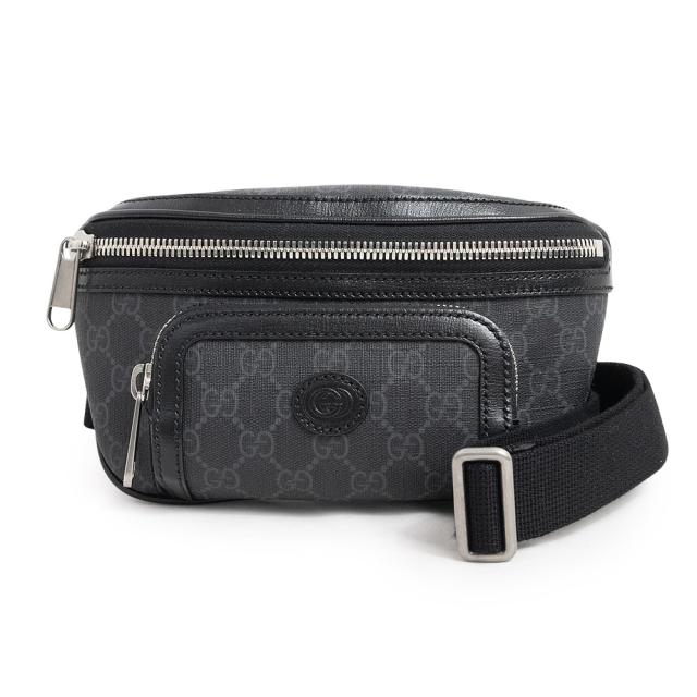 （新品・未使用品）グッチ GUCCI インターロッキングG 2WAY ベルト ウエスト ショルダー ボディバッグ 斜め掛け GGスプリームキャンバス ブラック シルバー金具 682933