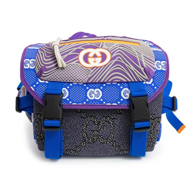 （新品・未使用品）グッチ GUCCI スモール バックパック ベルトバッグ 2Way リュック デイパック GGナイロン ラバー コットン ブルー パープル オレンジ シルバー金具 752100